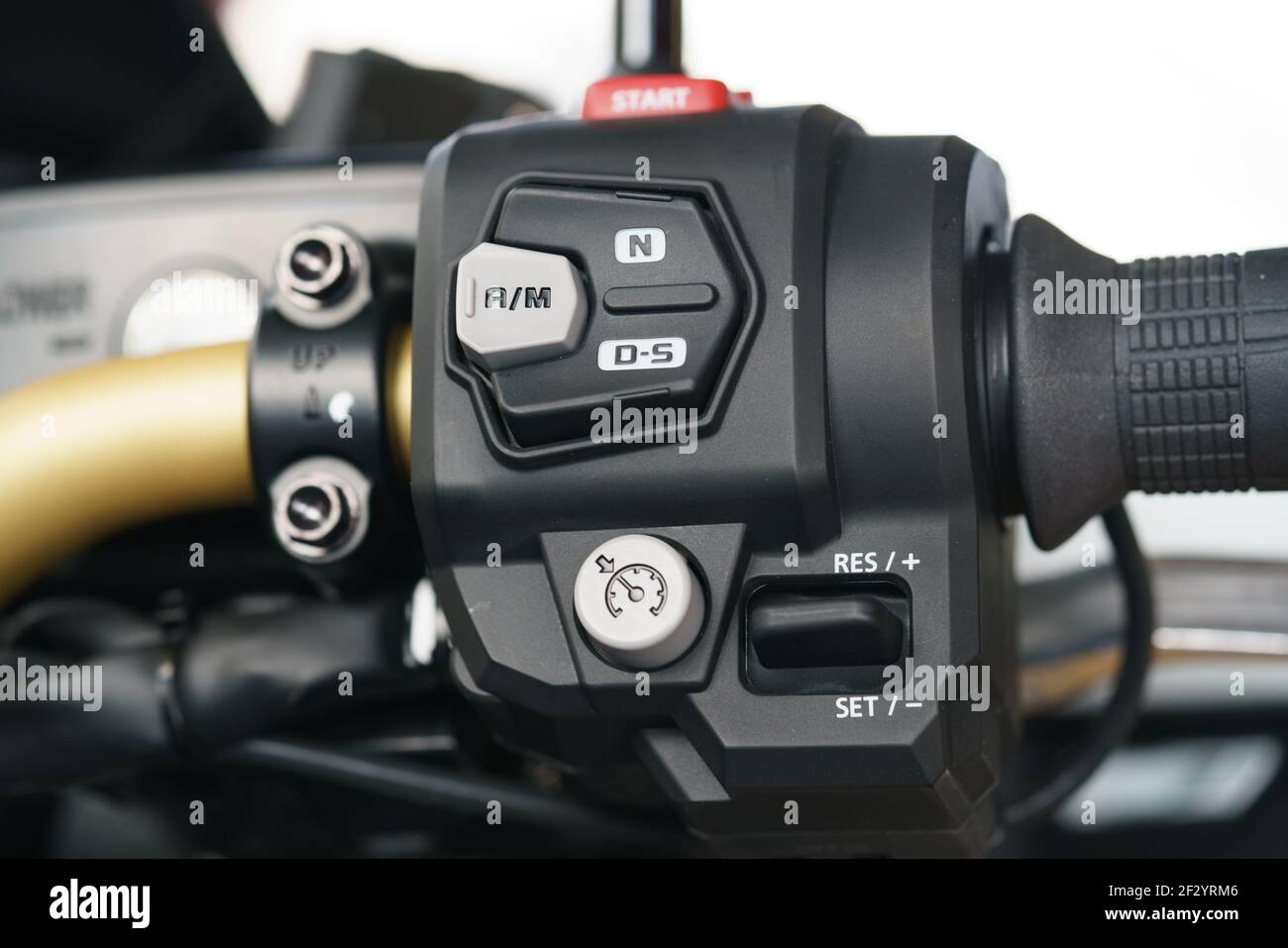 Right control on the steering wheel of a motorcycle Stock Photo - Alamy