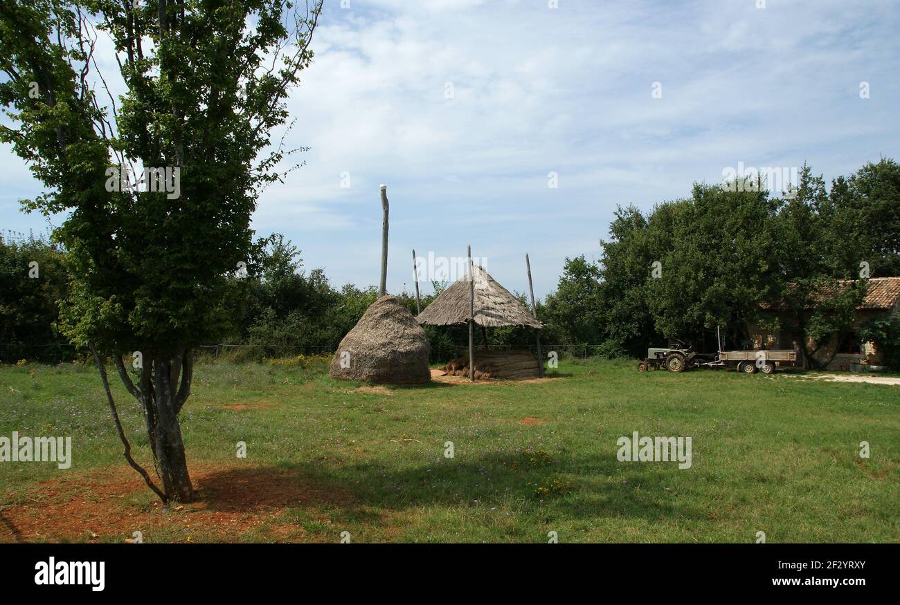 Rural landscape, farm yard with a haystack Stock Photo - Alamy