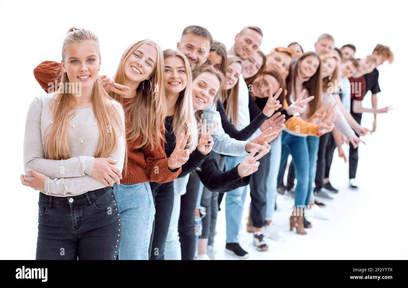 group of cheerful young people standing behind each other Stock Photo ...