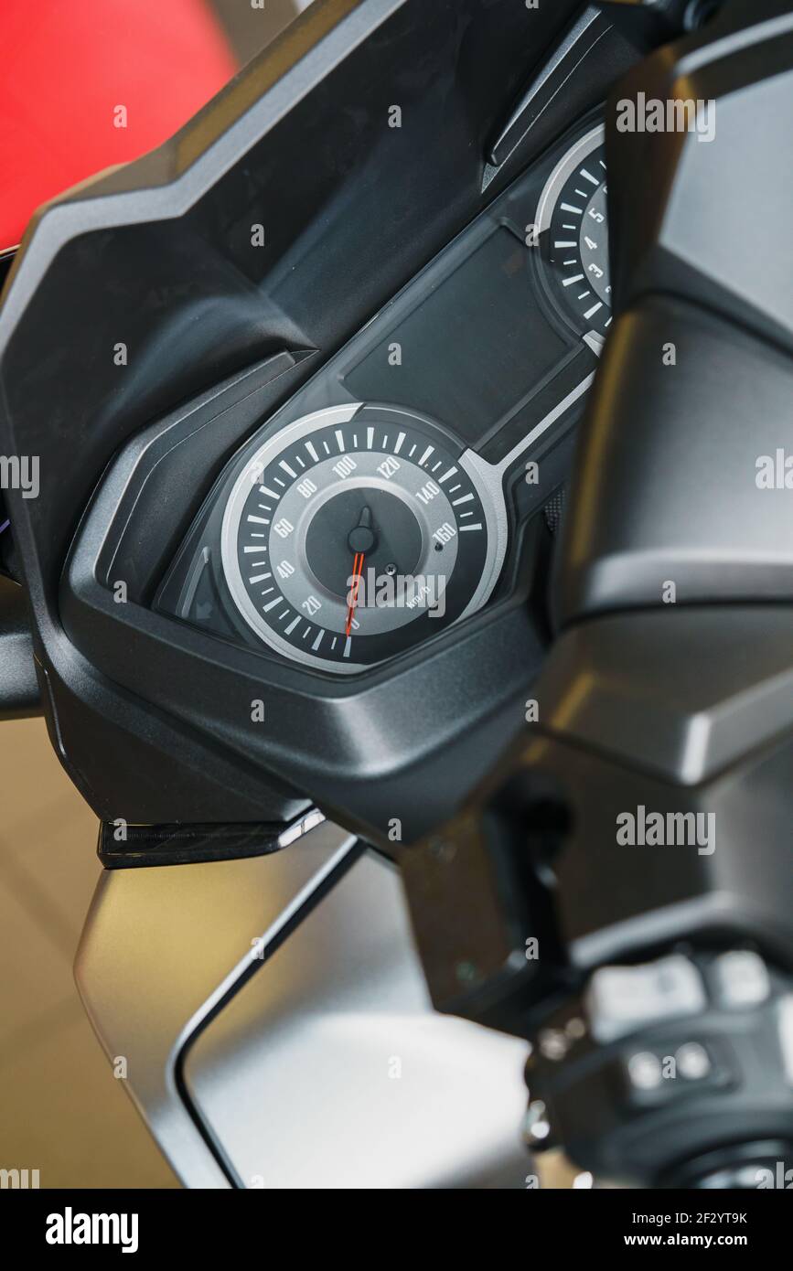 Motorcycle dashboard. Motorcycle Speedometer. Close up view Stock Photo ...