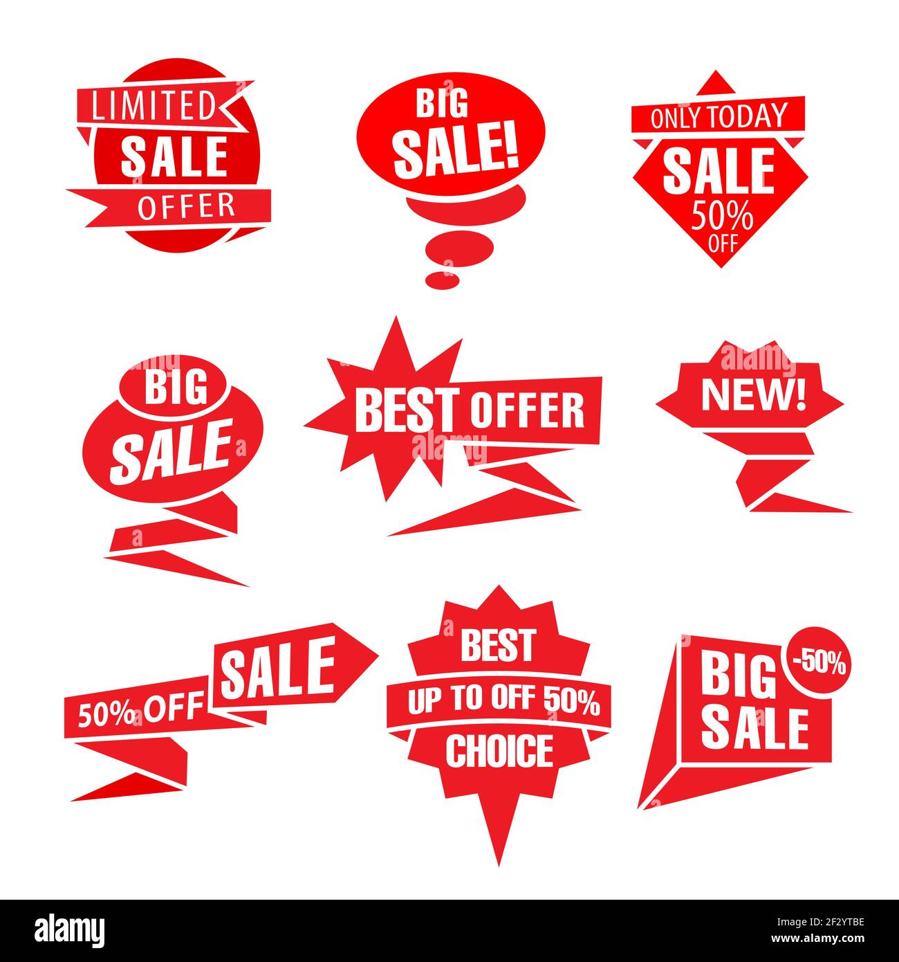 set of different flat red advertising and promotion badges, stickers ...