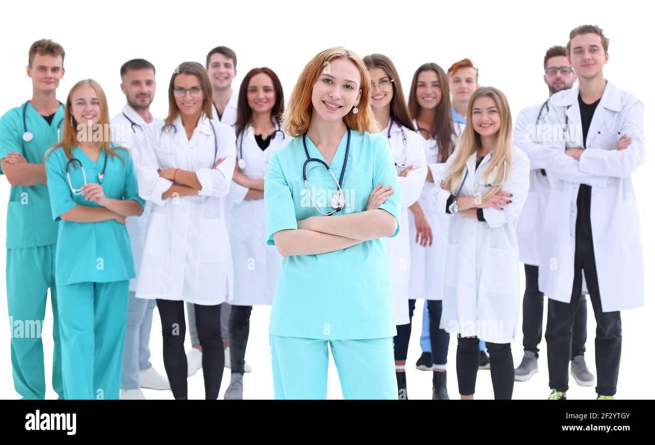 top view. a group of smiling doctors pointing at you Stock Photo - Alamy