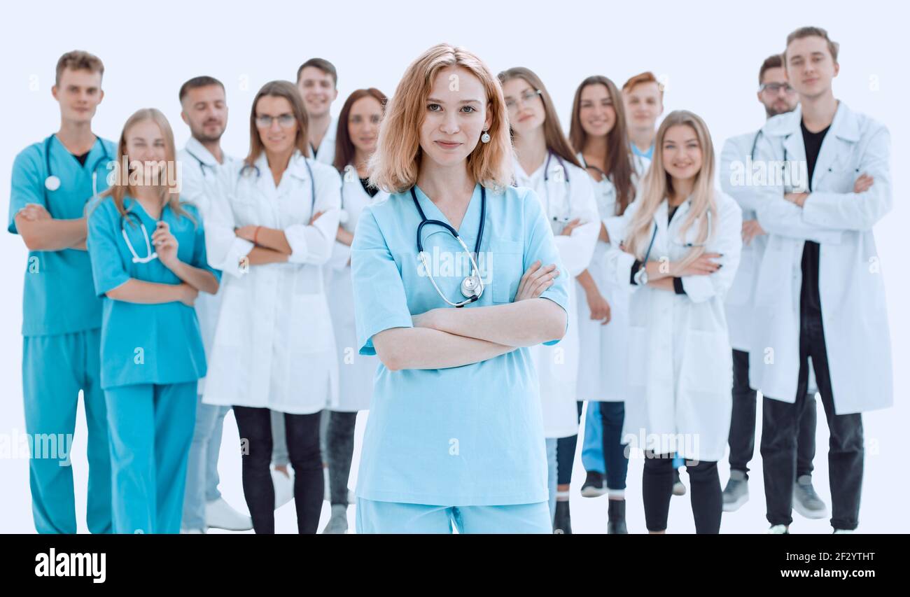 top view. a group of smiling doctors pointing at you Stock Photo - Alamy