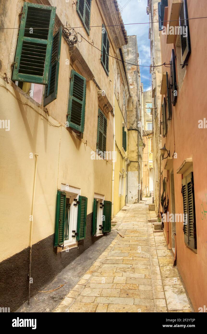 The island of Corfu. Streets of the city of Kerkyra, Ancient ...