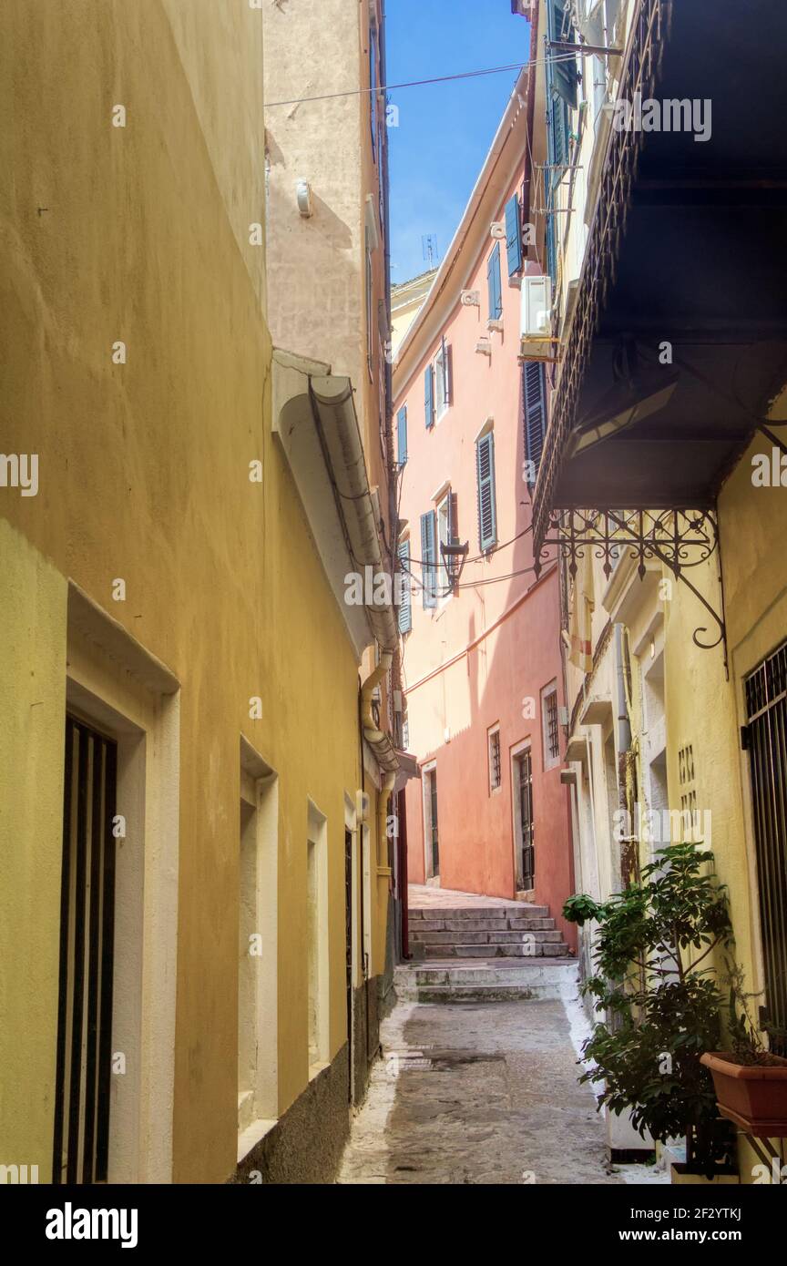 The island of Corfu. Streets of the city of Kerkyra, Ancient ...