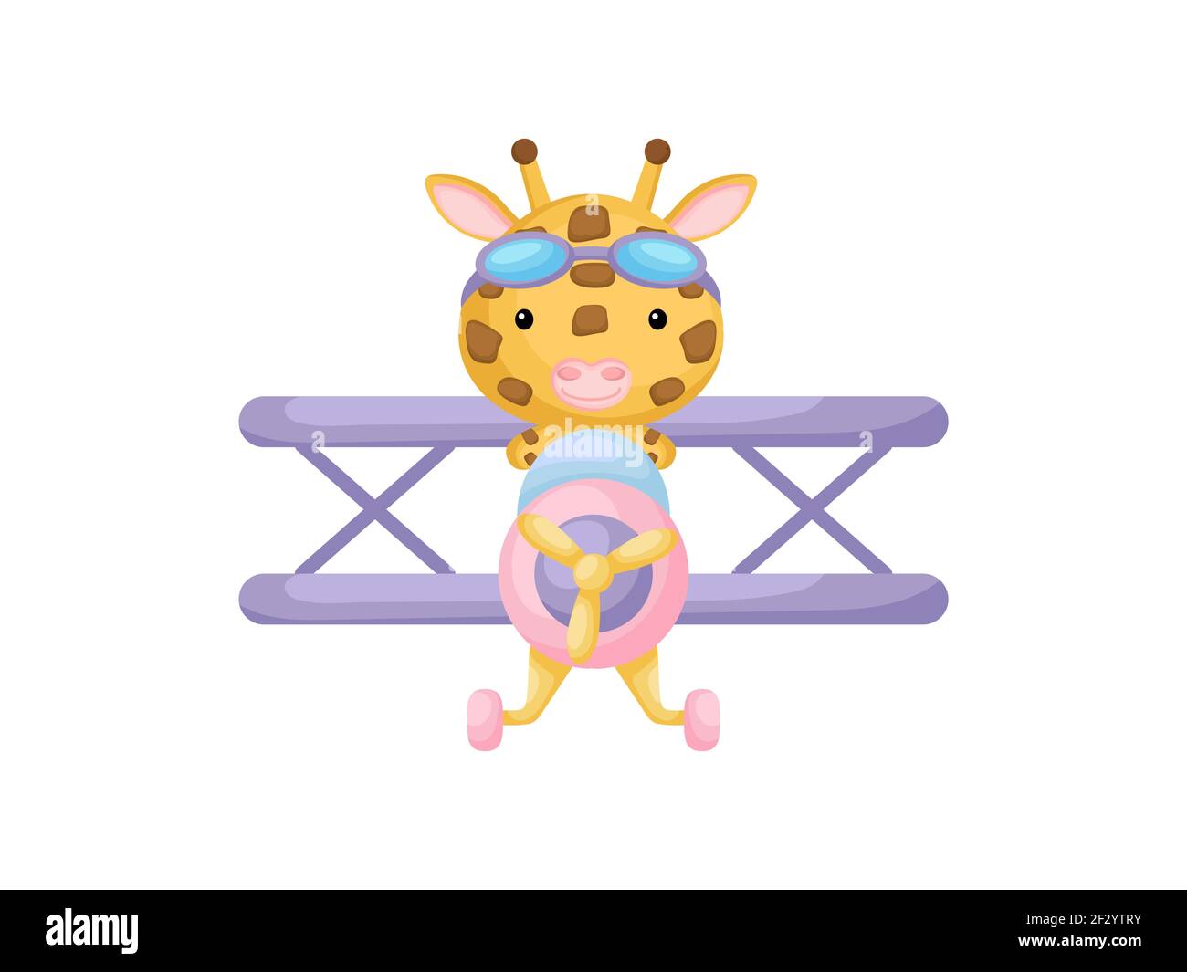 Little giraffe wearing aviator goggles flying an airplane. Funny baby ...
