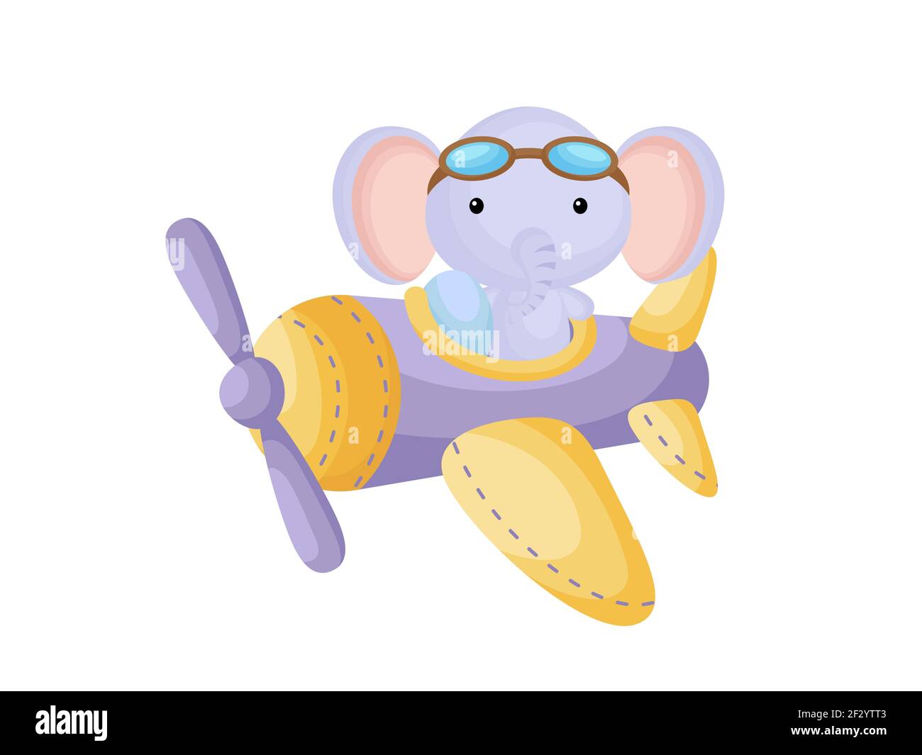 Little elephant wearing aviator goggles flying an airplane. Funny baby ...