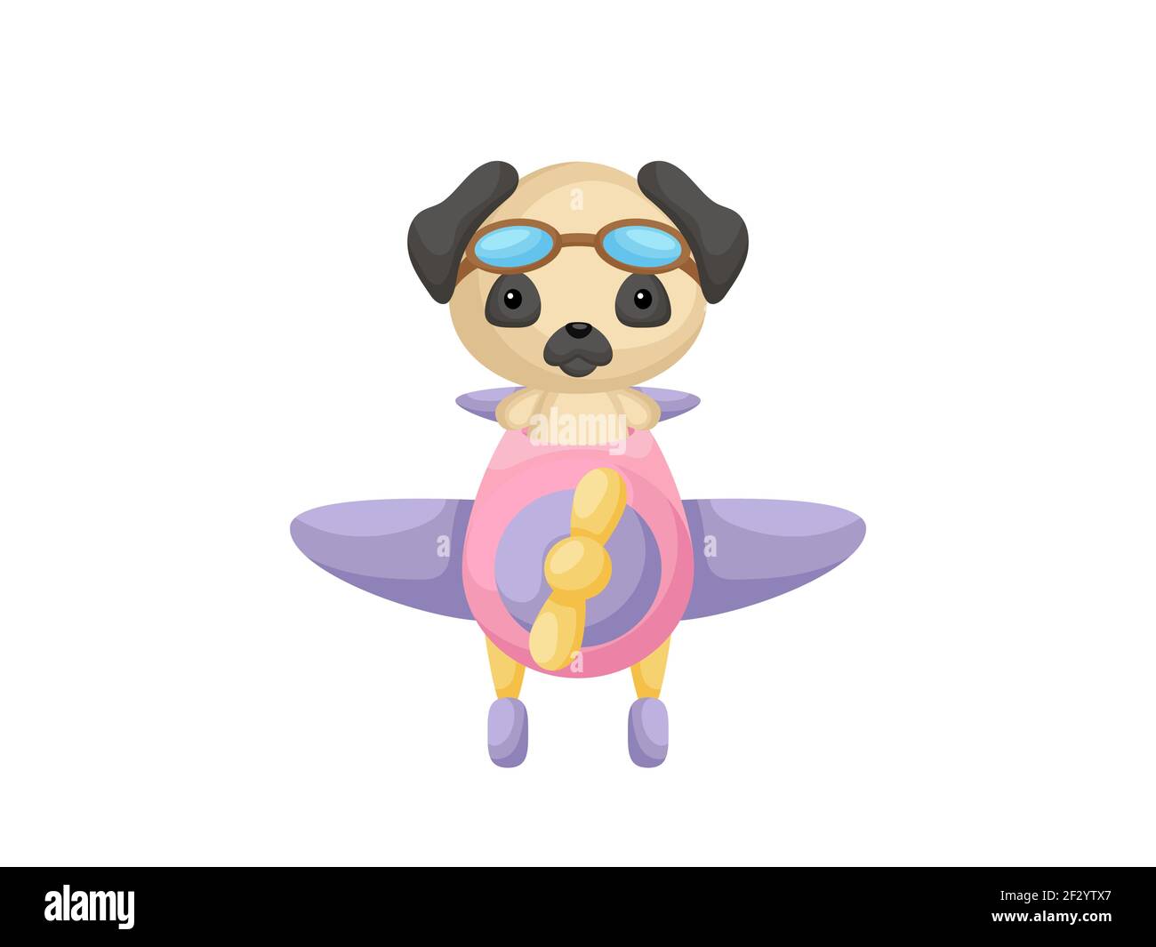 Little pug dog wearing aviator goggles flying an airplane. Funny baby ...