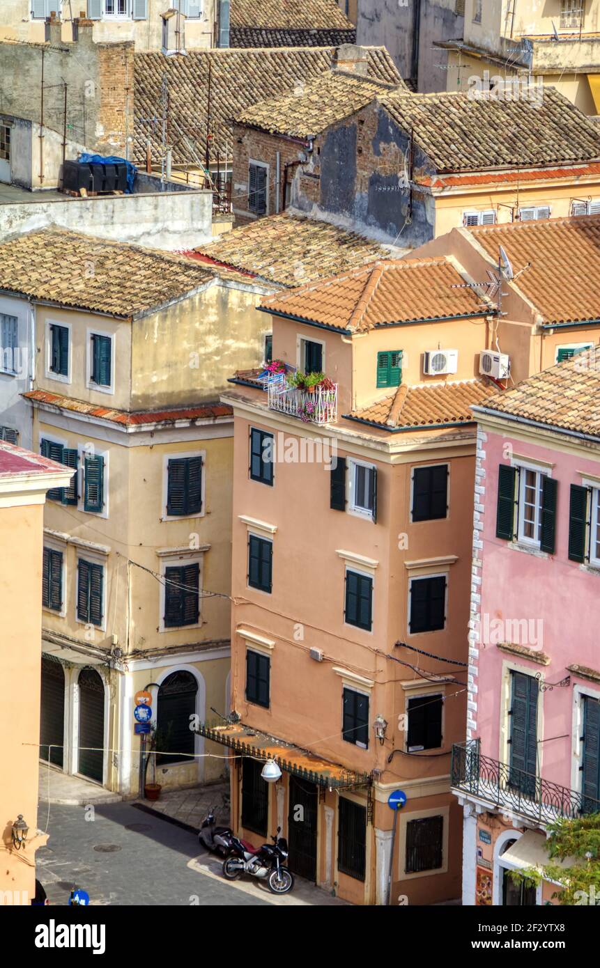 The island of Corfu. Streets of the city of Kerkyra, Ancient ...