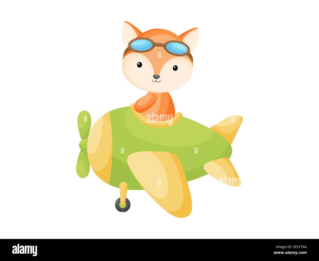 Little fox wearing aviator goggles flying an airplane. Funny baby ...