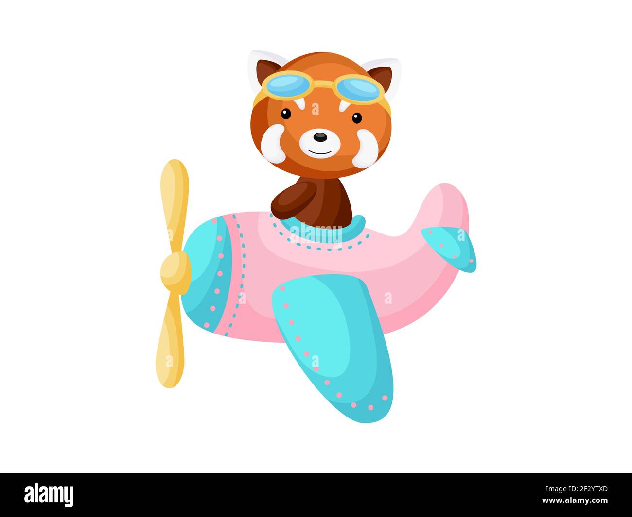Little red panda wearing aviator goggles flying an airplane. Funny baby ...