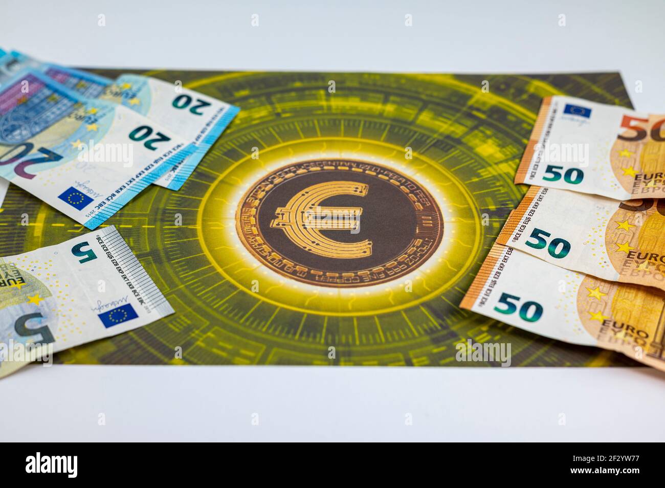 50 20 5 euro banknotes with euro symbol in different angles Stock Photo ...