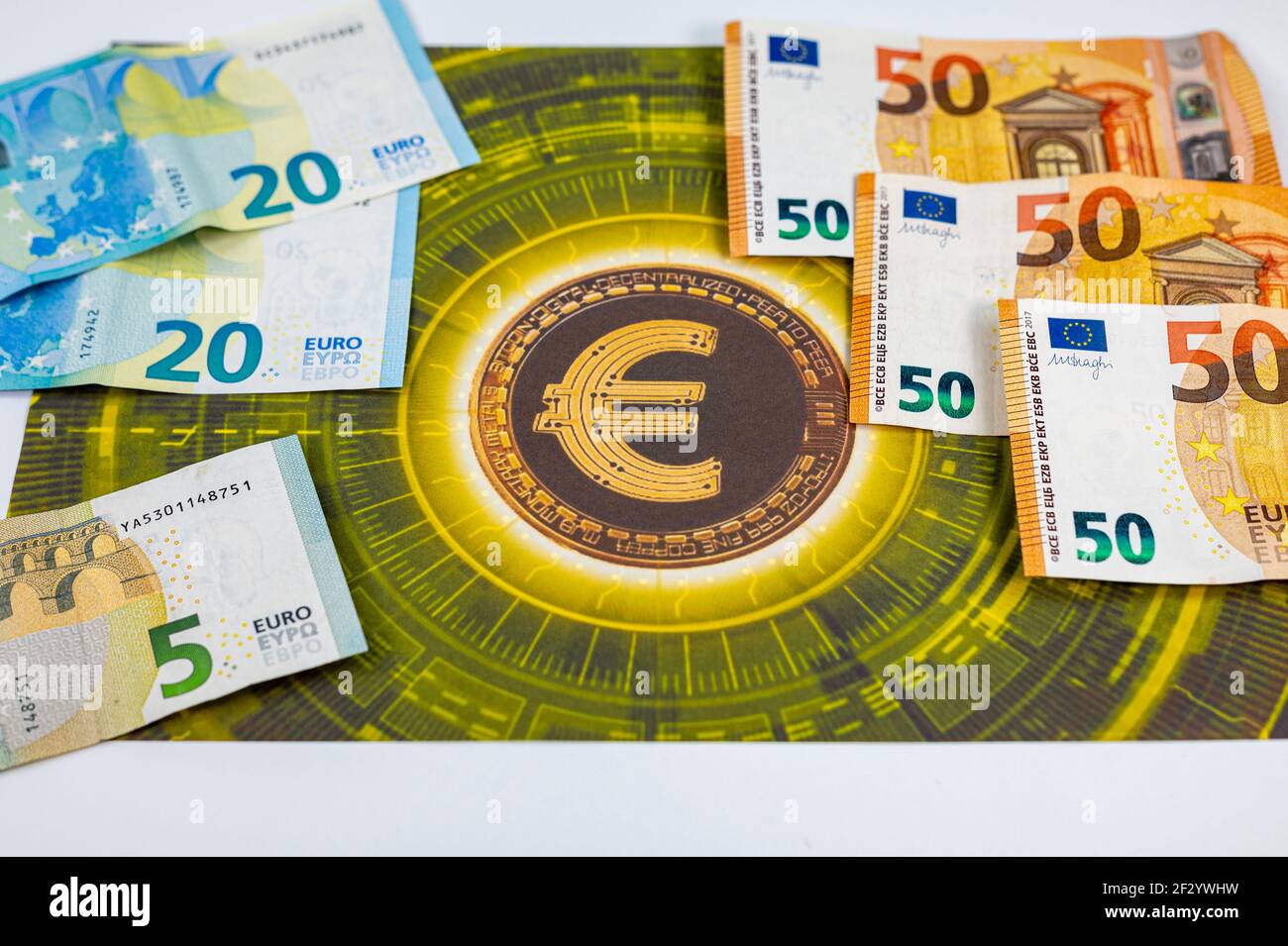 50 20 5 euro banknotes with euro symbol in different angles Stock Photo ...