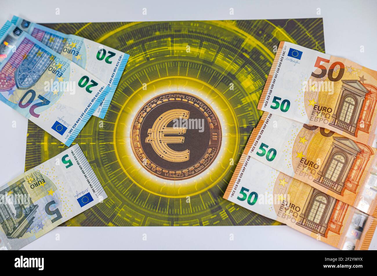 50 20 5 euro banknotes with euro symbol in different angles Stock Photo ...