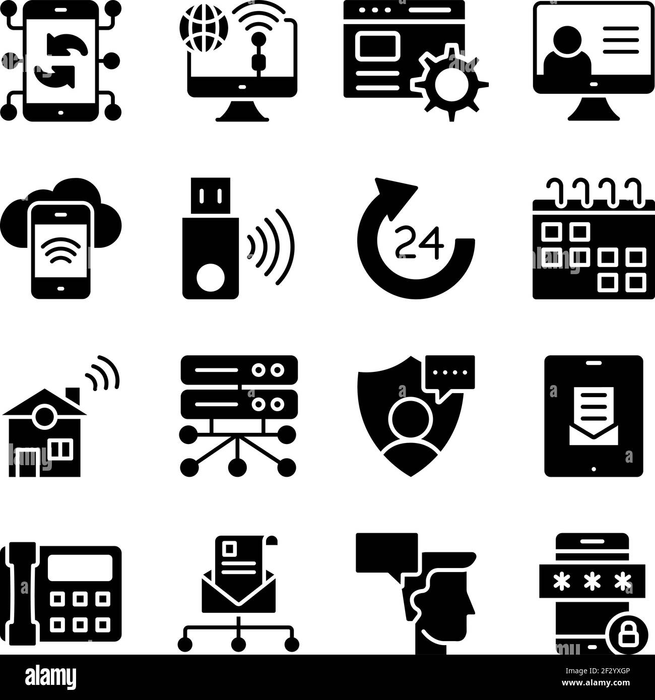 Pack of Communication, Technology and Devices Solid Icons Stock Vector ...
