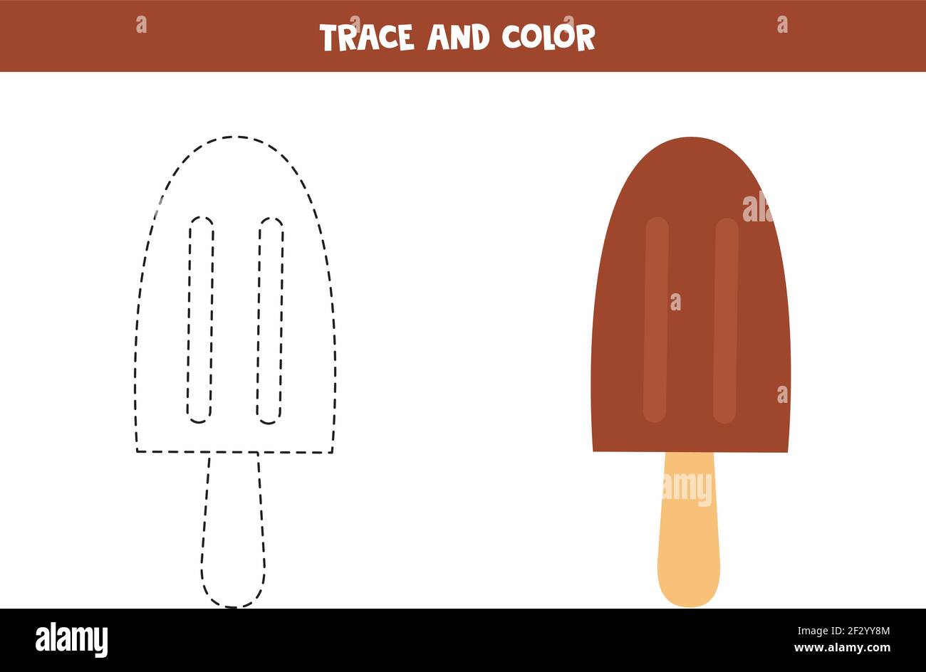 Trace and color cartoon ice cream. Educational game for kids. Writing ...