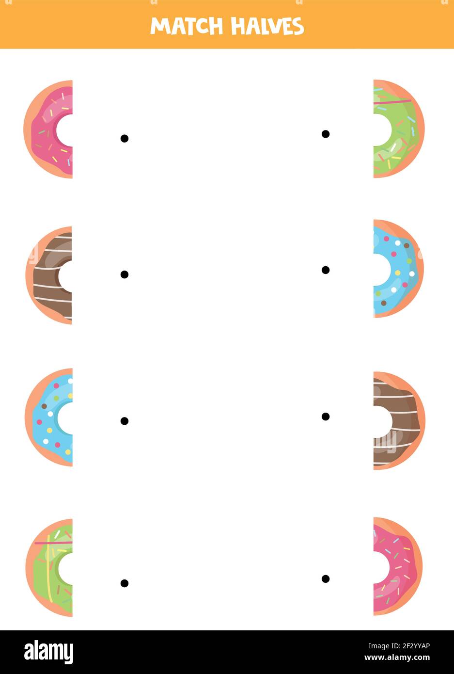 Match halves of cartoon colorful donuts. Logical game for kids Stock ...
