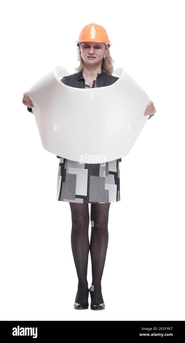 Female construction worker reading blueprints hi-res stock photography ...