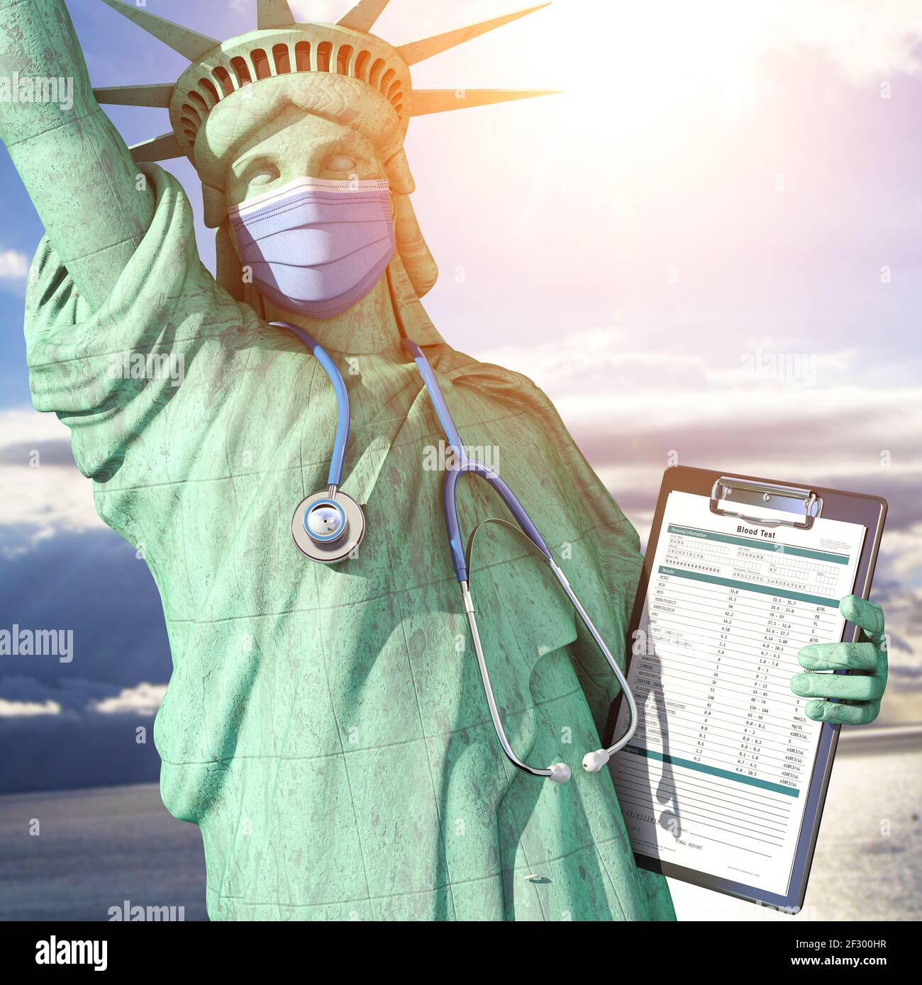 Healthcare system in USA United States concept. Statue of Liberty as ...