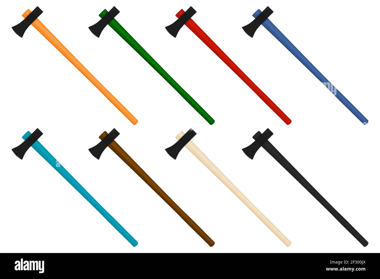 Illustration on theme big kit steel axes with wooden handle, metal ax ...