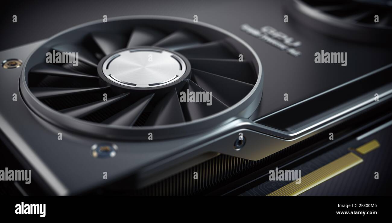 GPU Graphics card cooler close up. Modern gaming graphics processing ...