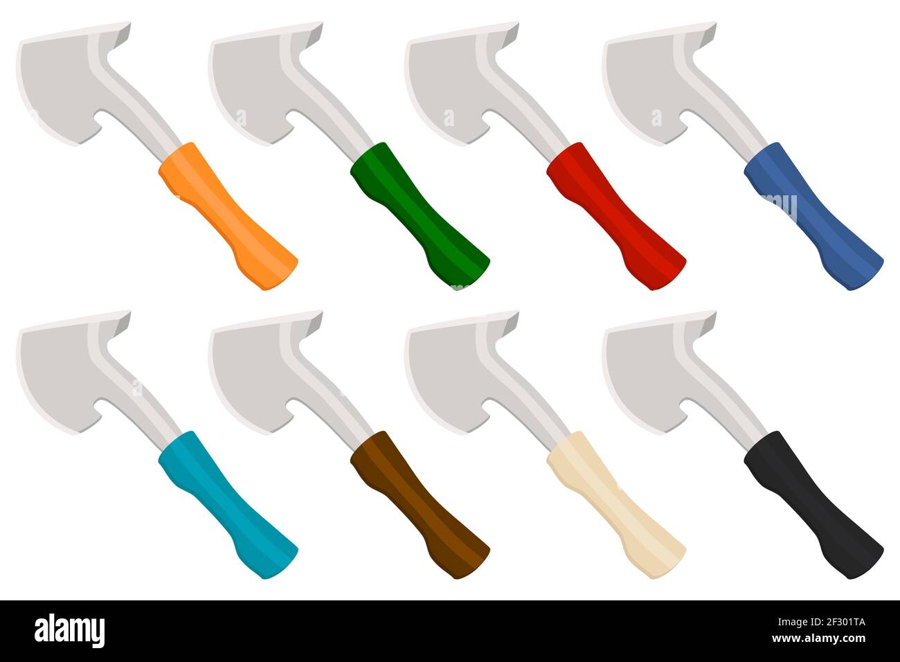 Illustration on theme big kit steel axes with wooden handle, metal ax ...