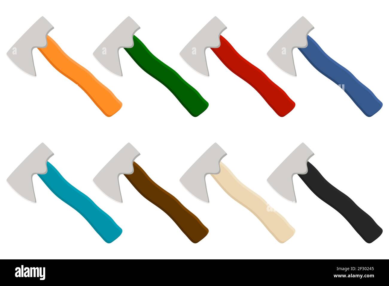 Illustration on theme big kit steel axes with wooden handle, metal ax ...