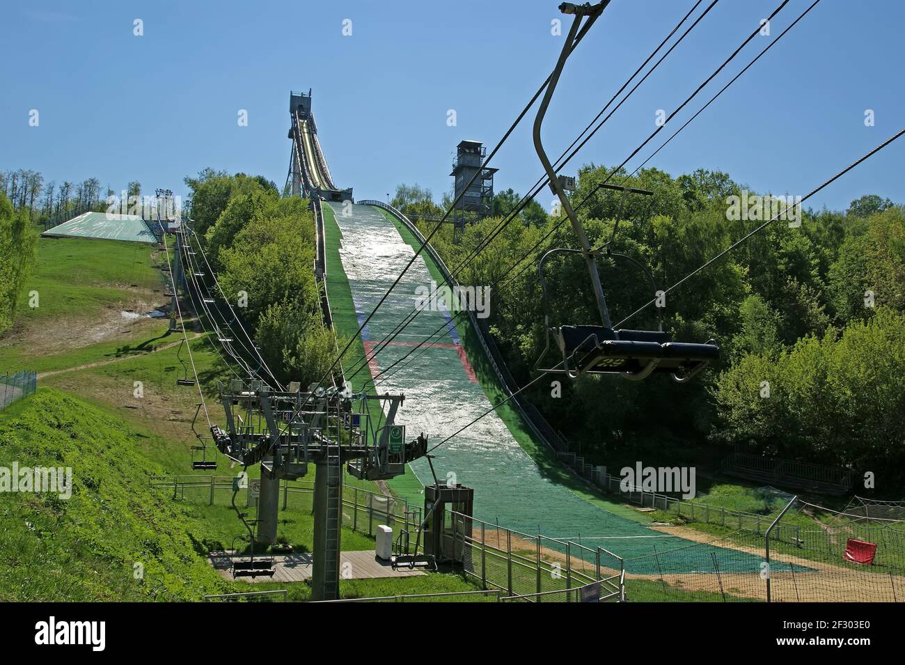 The ski jump and a cable car, Sparrow Hills, Moscow, Russia Stock Photo ...