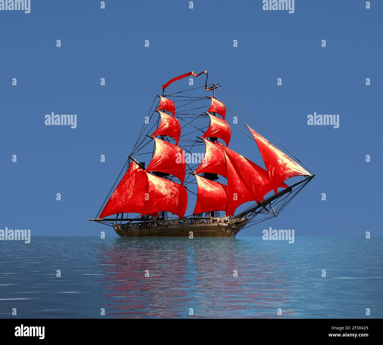 Sailing ship under full sail - Russian 18-gun brig Mercury of Black Sea ...