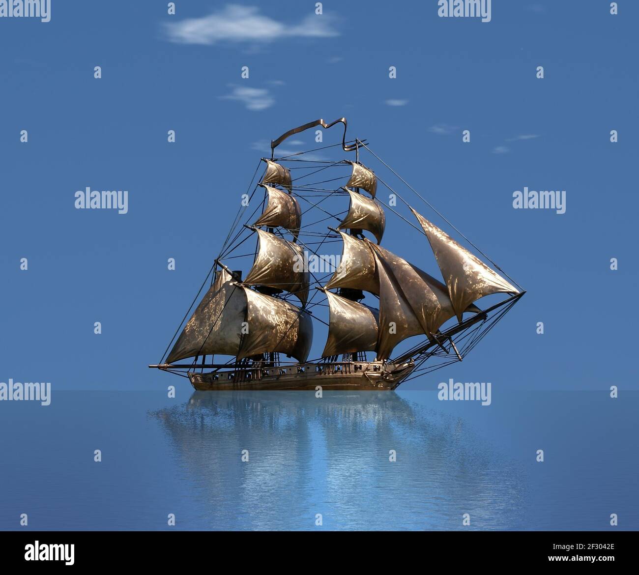 Sailing ship under full sail - Russian 18-gun brig Mercury of Black Sea ...