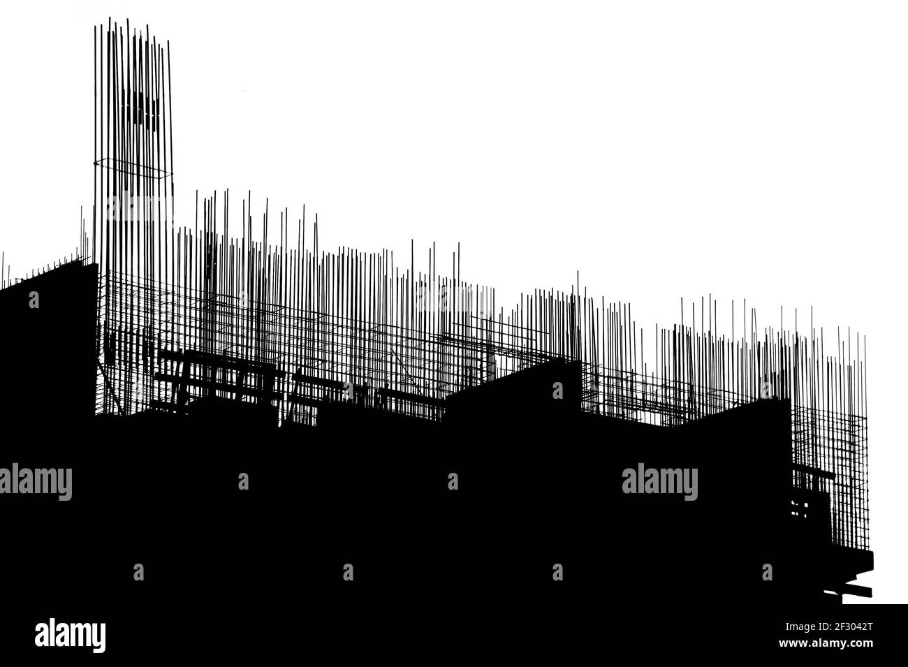 construction equipment and elements of a building under construction ...