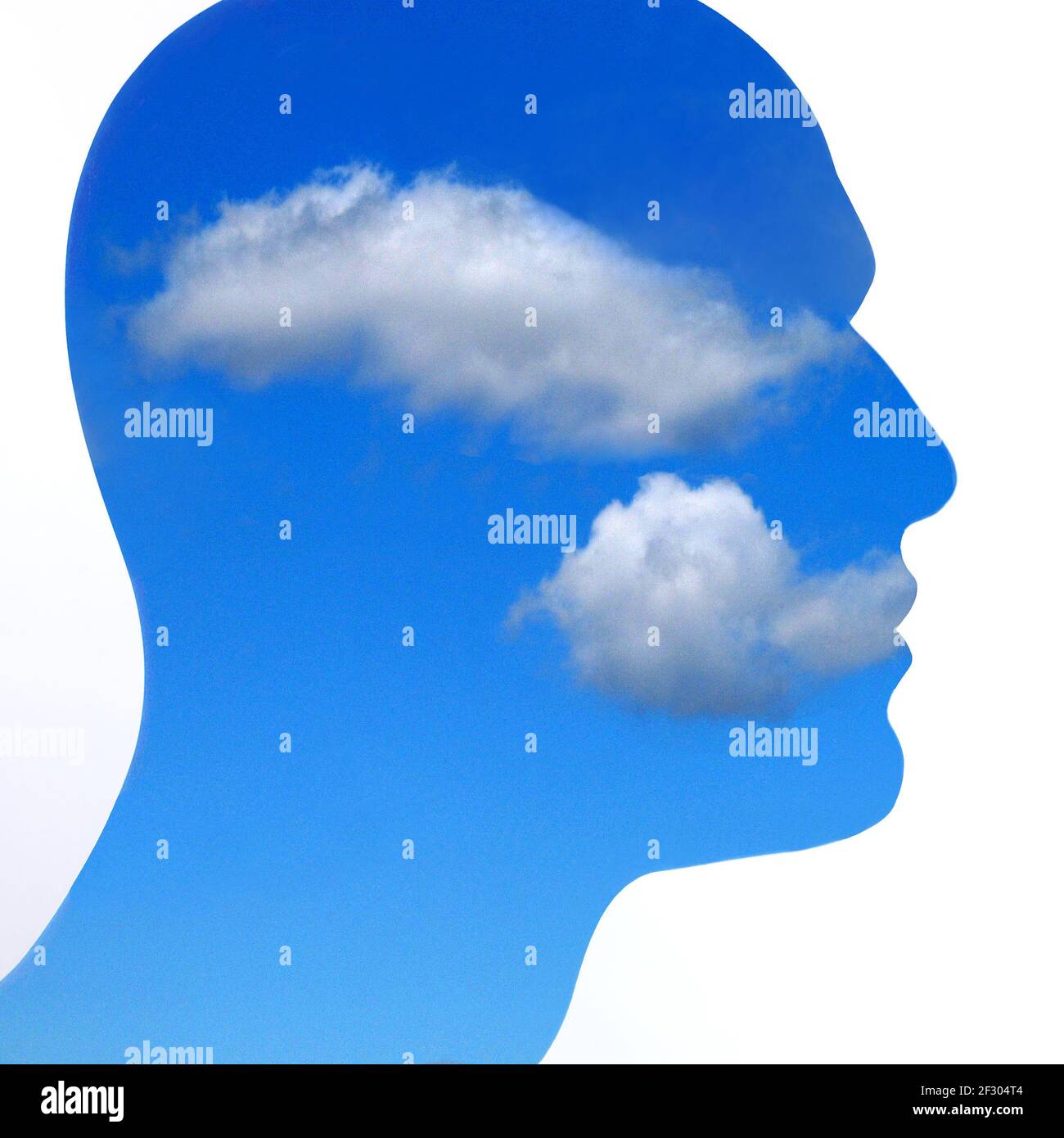 A silhouette of a person's face with clouds and sky in it Stock Photo ...