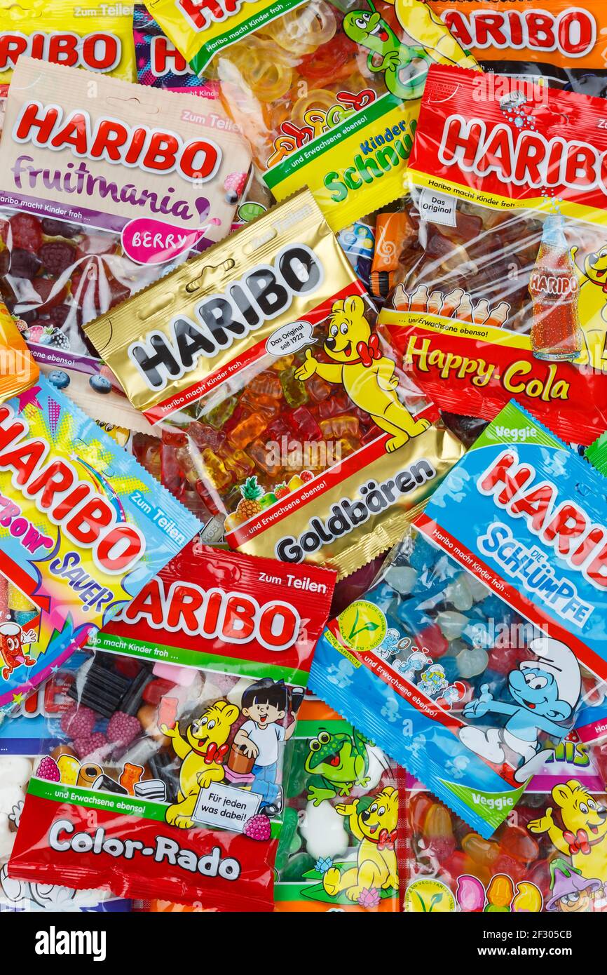 Stuttgart, Germany - March 7, 2021: Haribo gummy bear gummi candy ...