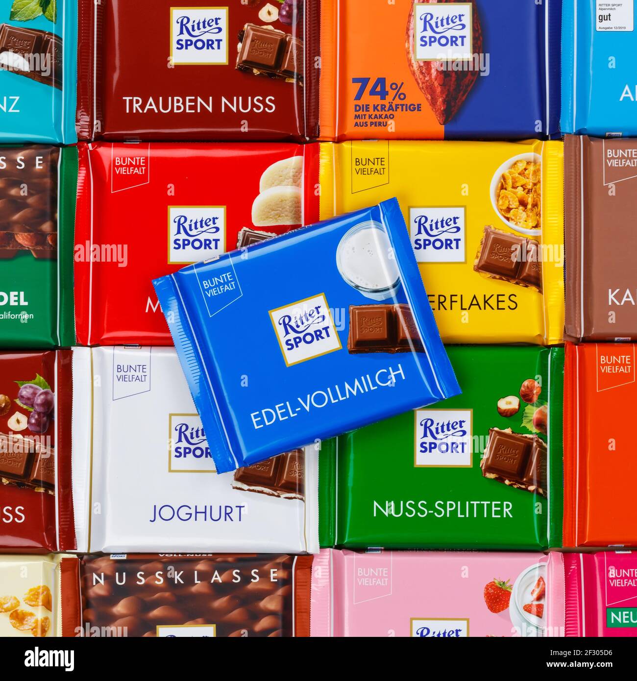 Stuttgart, Germany - March 1, 2021: Ritter Sport chocolate chocolates ...
