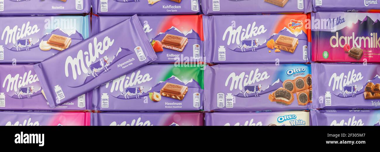 Stuttgart, Germany - March 3, 2021: Milka chocolate chocolates ...