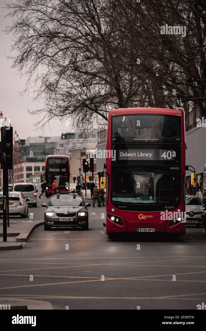 London UK February 2021 Cold vertical winter shot of a number 40 London ...