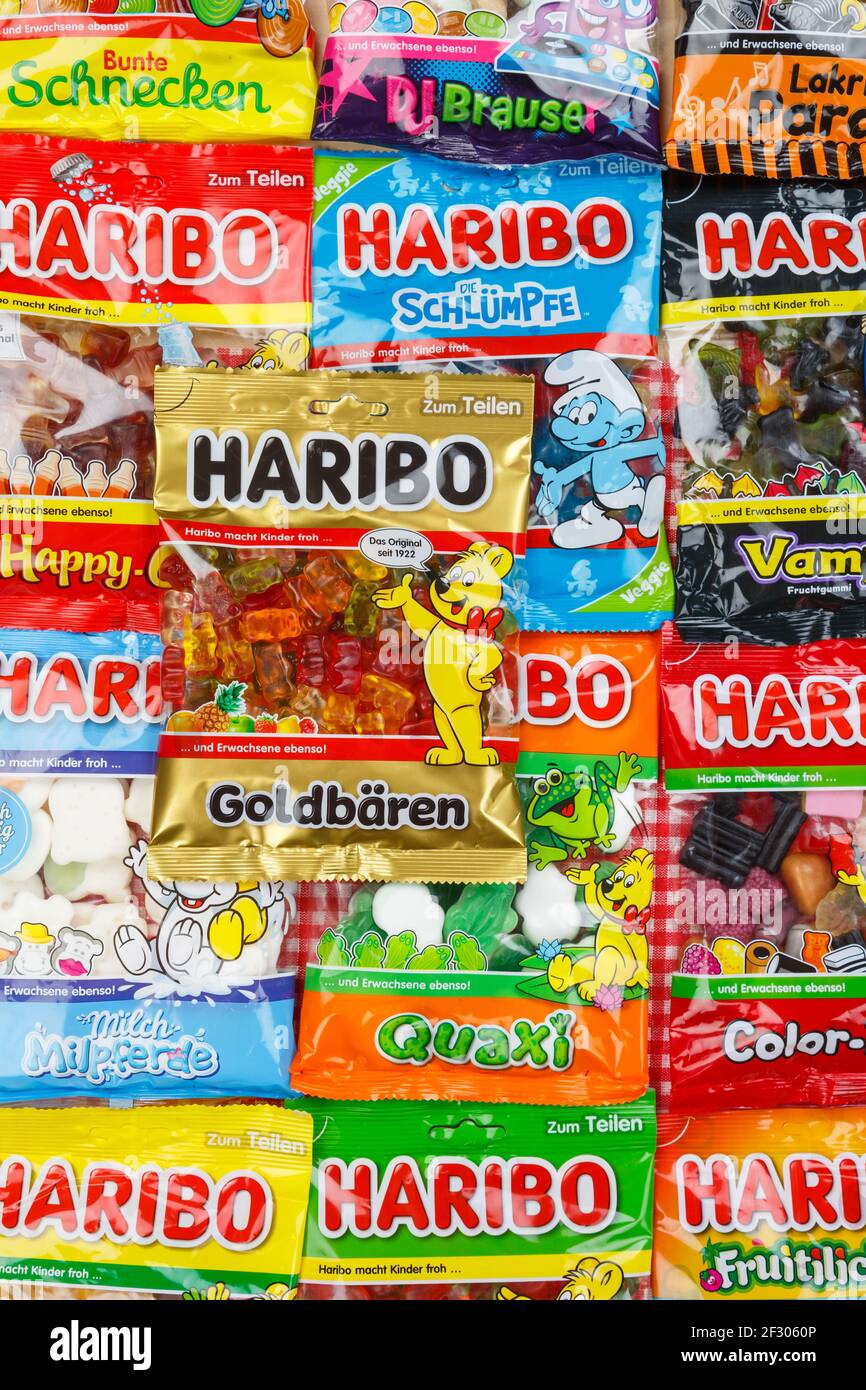 Stuttgart, Germany - March 7, 2021: Haribo gummy bear gummi candy ...