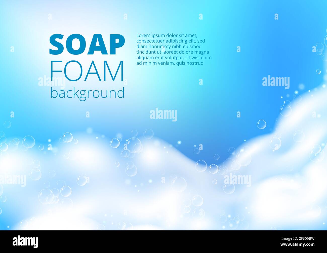 Beautiful blue background with realistic Soap foam with bubbles ...