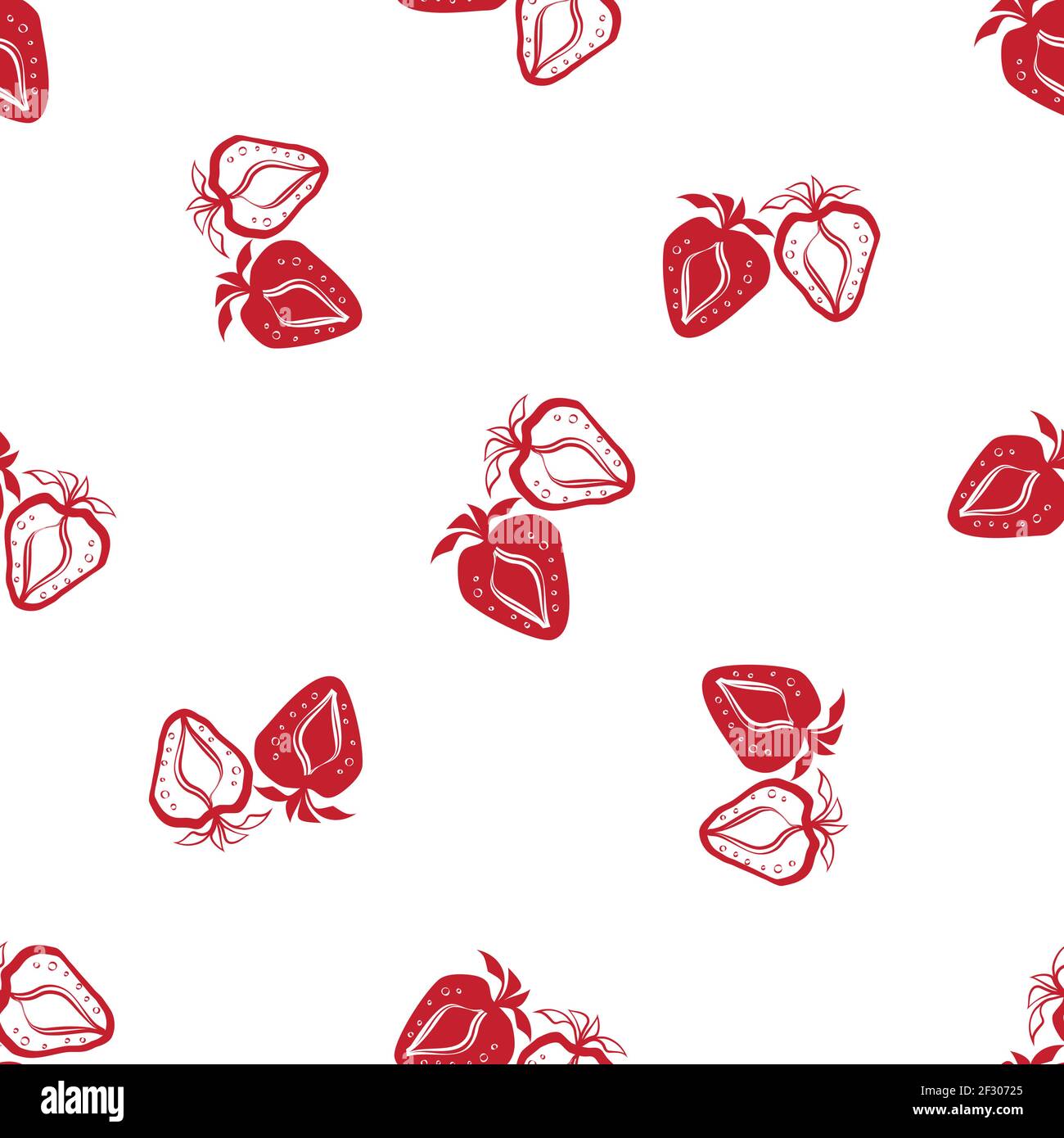 Strawberry linocut seamless vector pattern background. Stencil style ...