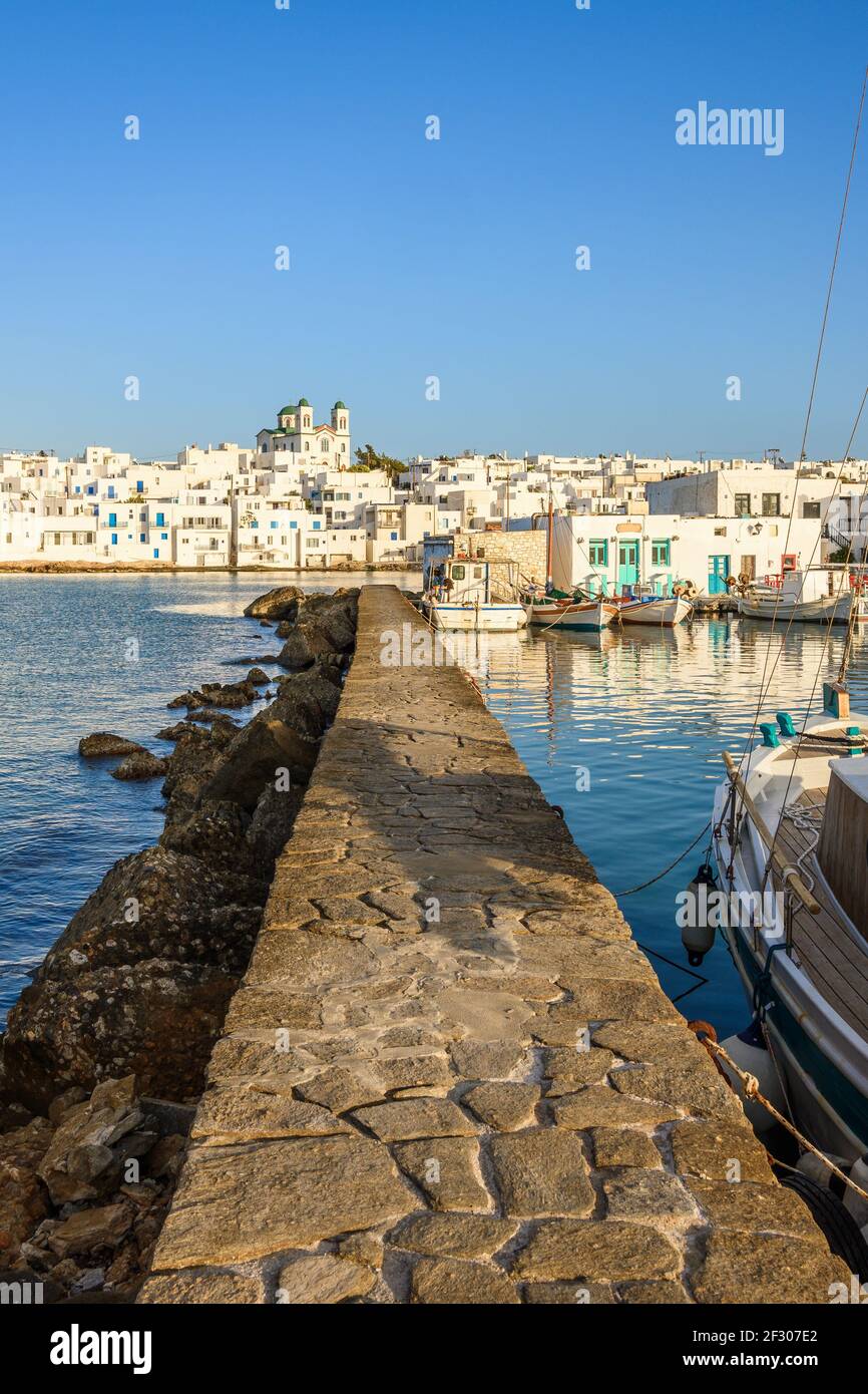 Naoussa on Paros Island. Traditional Greek architecture with white ...