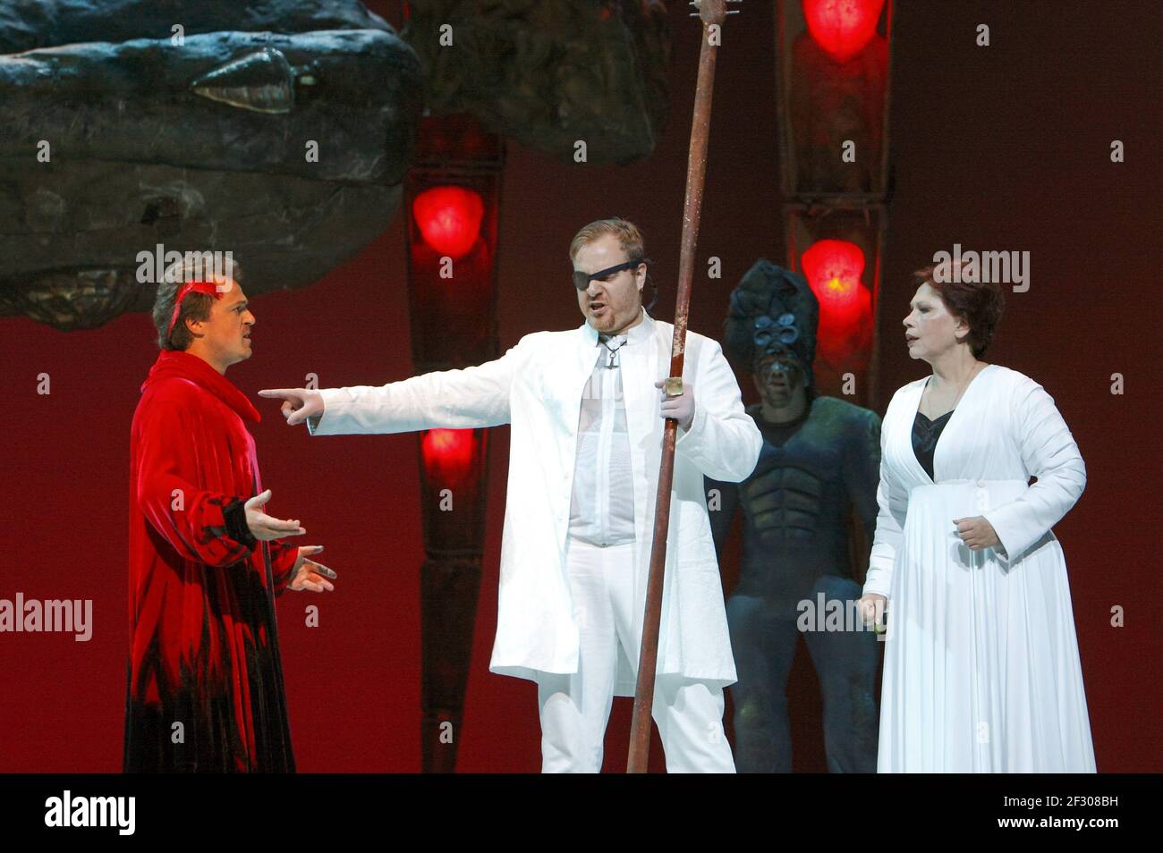 l-r: Oleg Balashov (Loge), Evgeny Nikitin (Wotan). (rear) Vadim Kravets ...