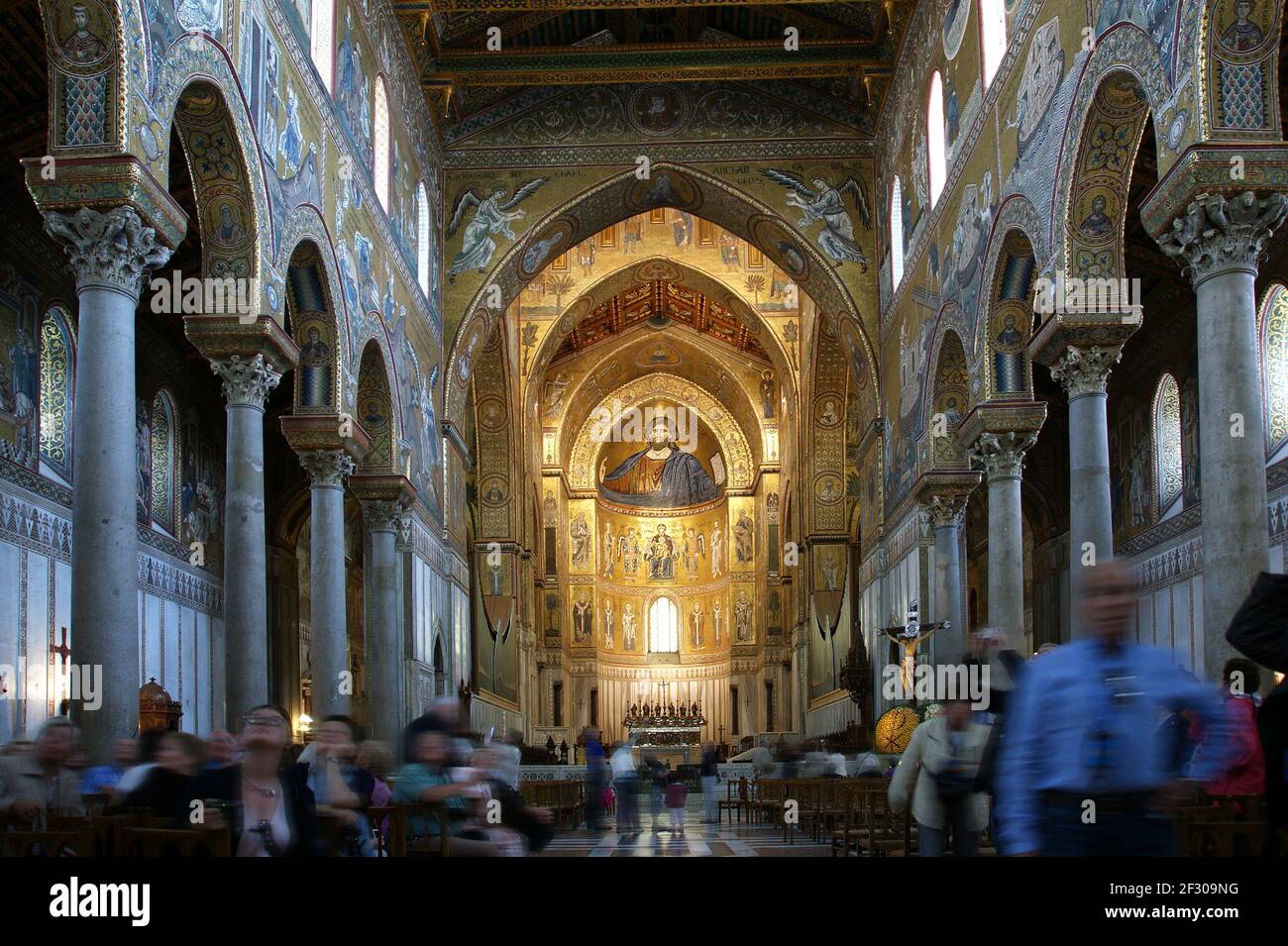 The interior Cathedral-Basilica of Monreale, is a Roman Catholic church ...