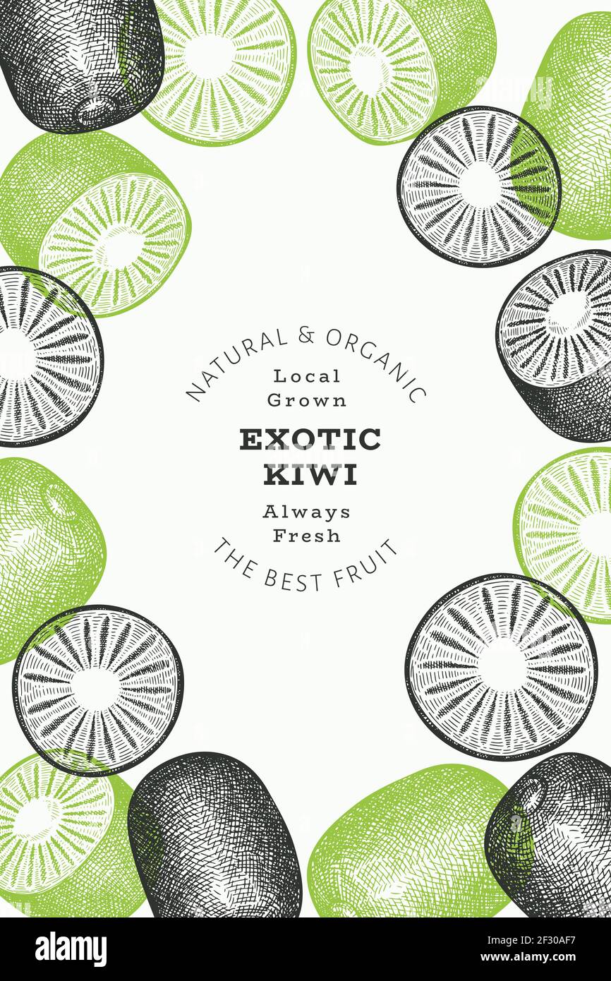 Hand drawn sketch style kiwi banner. Organic fresh fruit vector ...