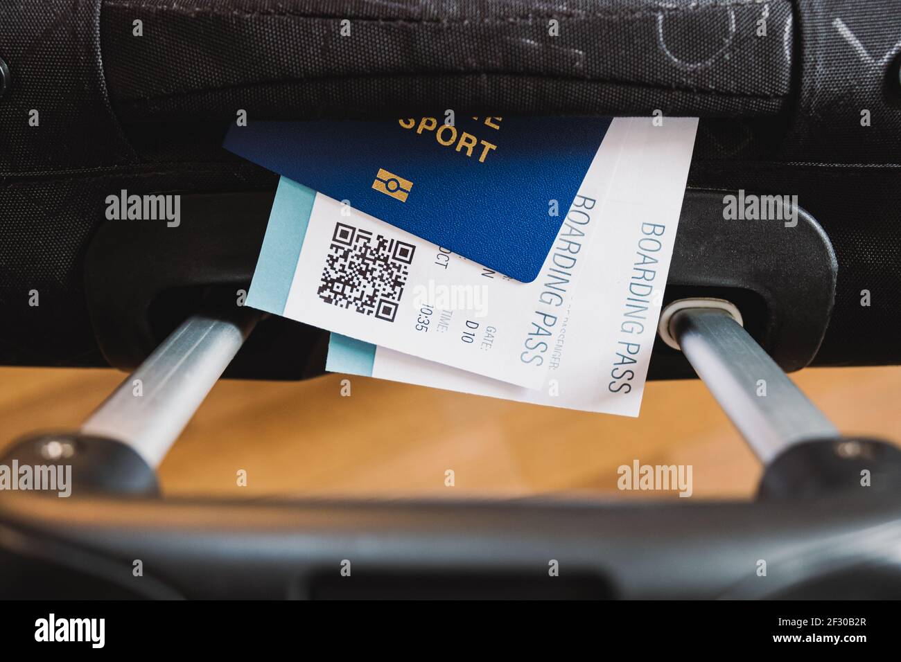 Generic travel concept. Airline boarding pass and a biometric passport ...