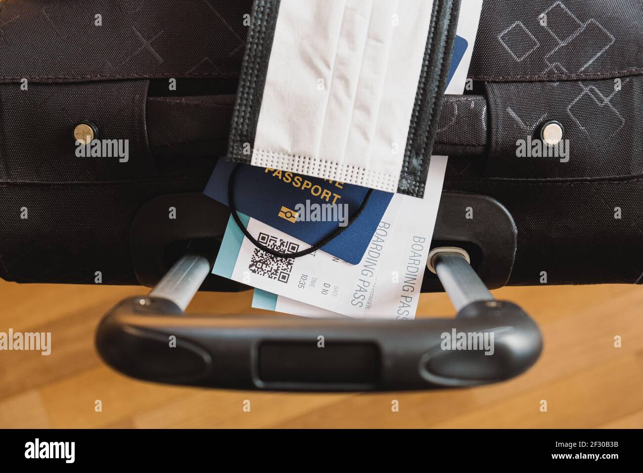 Post covid 19 travel concept. Airline boarding pass, protective face ...