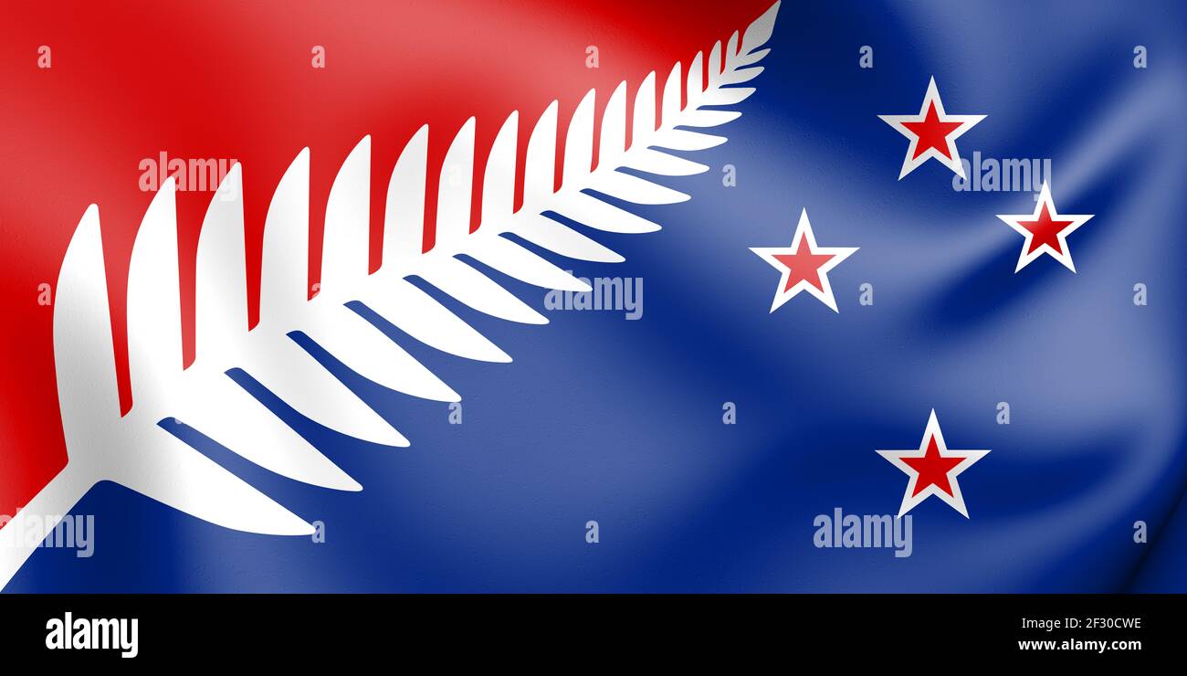 3D Silver Fern Flag, Proposal Flag New Zealand. 3D Illustration Stock ...