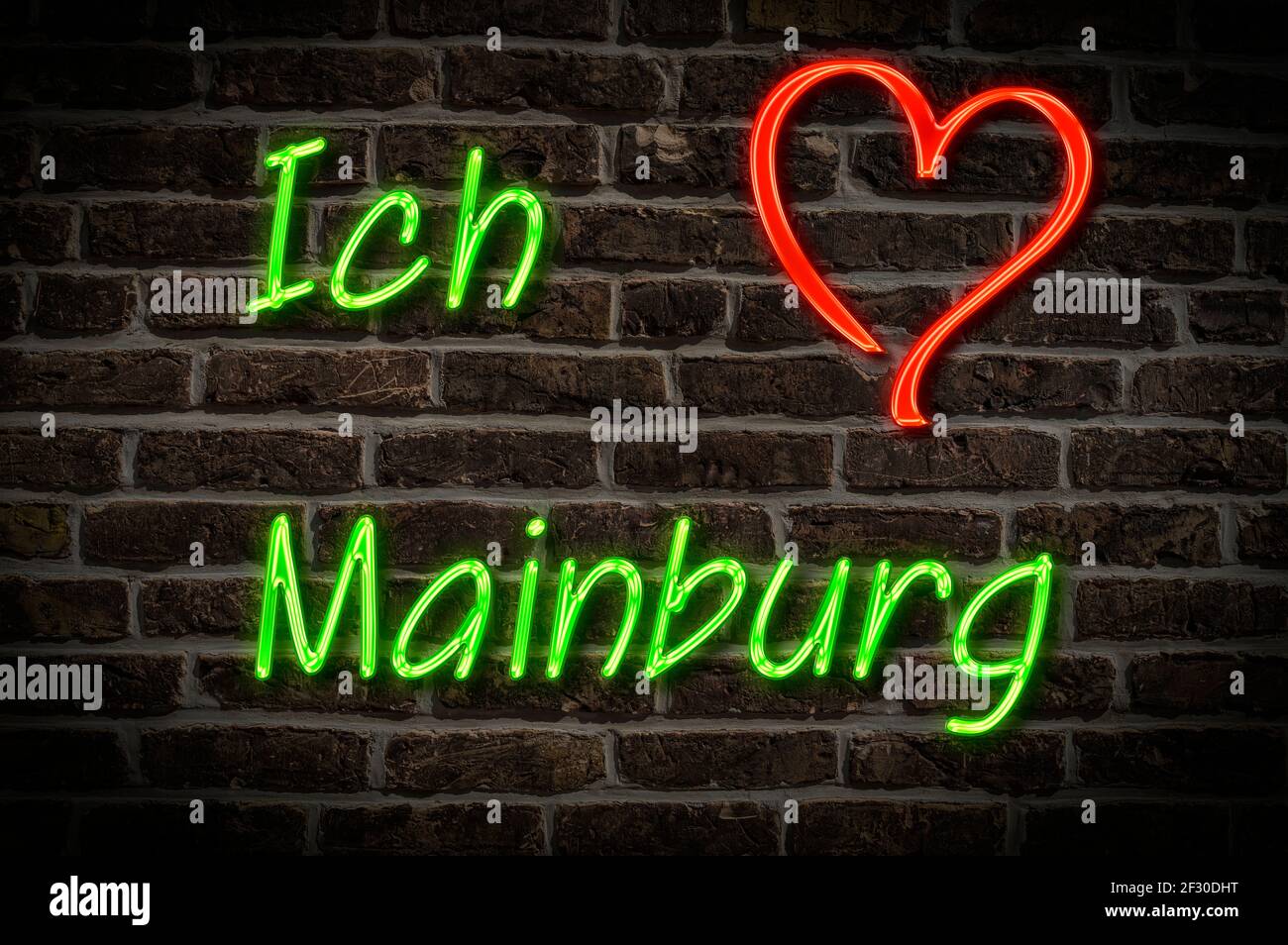 Leuchtreklame, Ich liebe Mainburg, Bayern, Deutschland, Europa ...