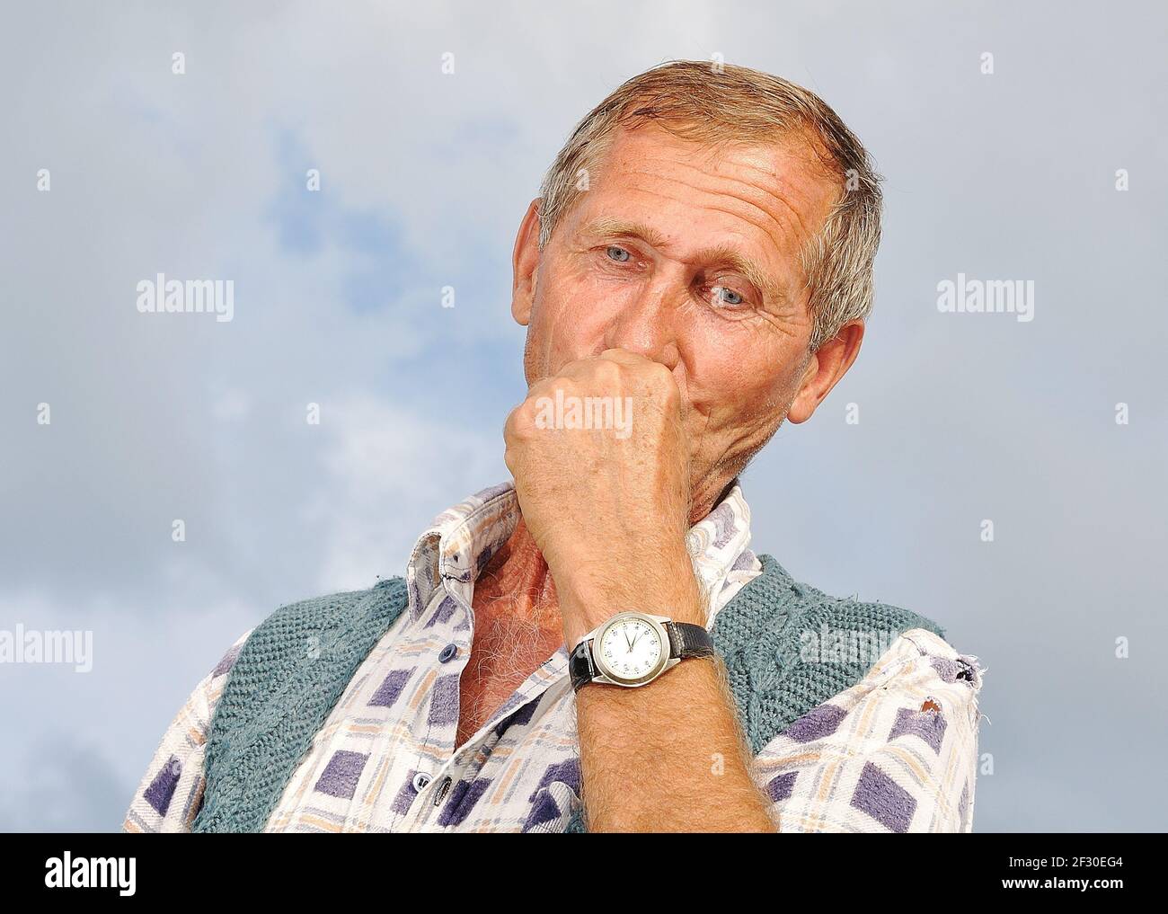 Middle aged male person with interesting gestures Stock Photo - Alamy
