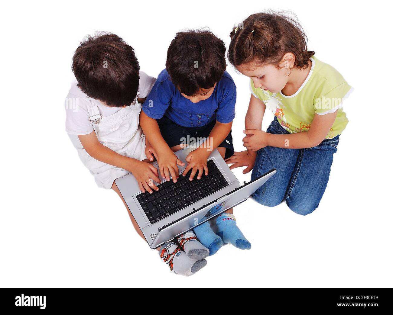 Chidren activities on laptop isolated in white Stock Photo - Alamy