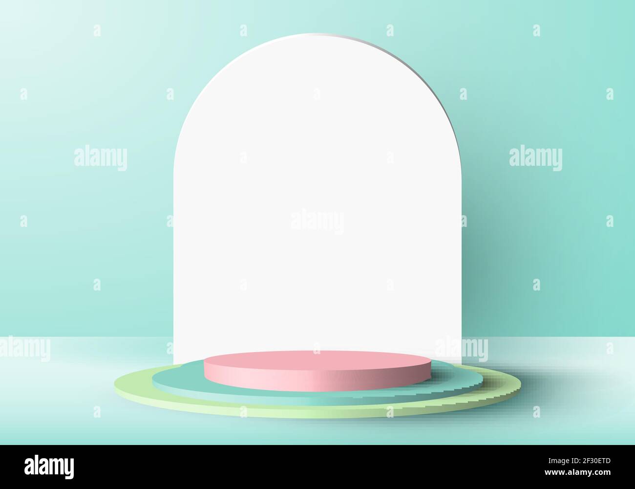 3D minimal scene green and pink cylinder podium in green mint ...